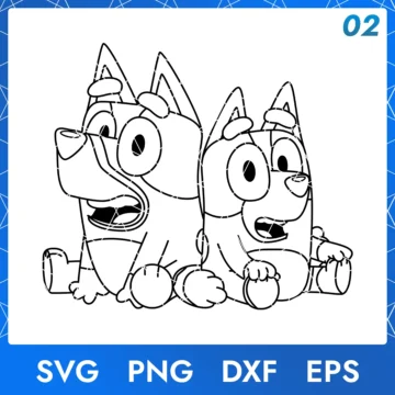 Bluey and Bingo Outline Svg, Png, Dxf, Eps - Instant Download