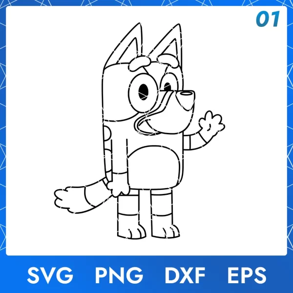 Bluey Outline Svg, Png, Dxf, Eps - Instant Download