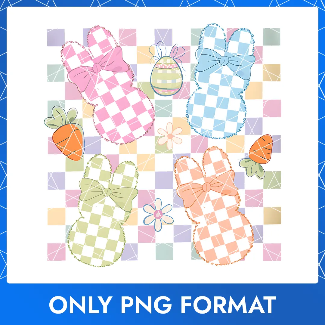 Buffalo Plaid Easter Bunnies, Easter Day Image PNG