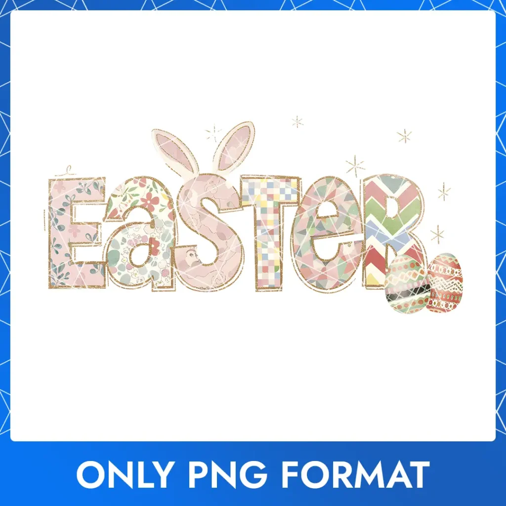 Easter Pastel Letters with Bunny & Floral and Egg Patterns PNG
