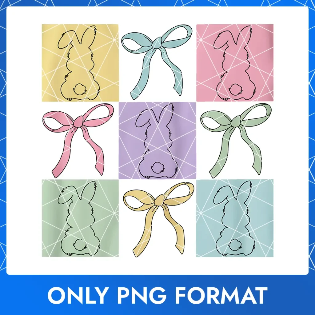Pastel Bunny and Ribbon Patchwork Easter Design PNG